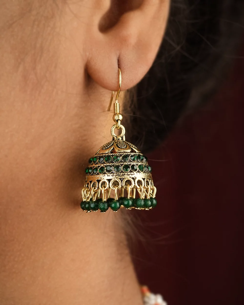Green & Bronze Jimmiki with Green Hanging Stones - Vahini Creations